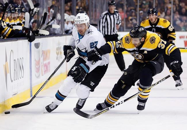 Hockey News - Heinen scores 2 to help Bruins beat Sharks 2-1